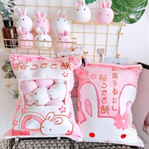 Nenalayo Cute Throw Pillow Stuffed Animal Toys Removable Fluffy Bunnies Creative Gifts for Teens Girls Kids