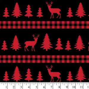 christmas deer forest checkers cotton fabric by the yard