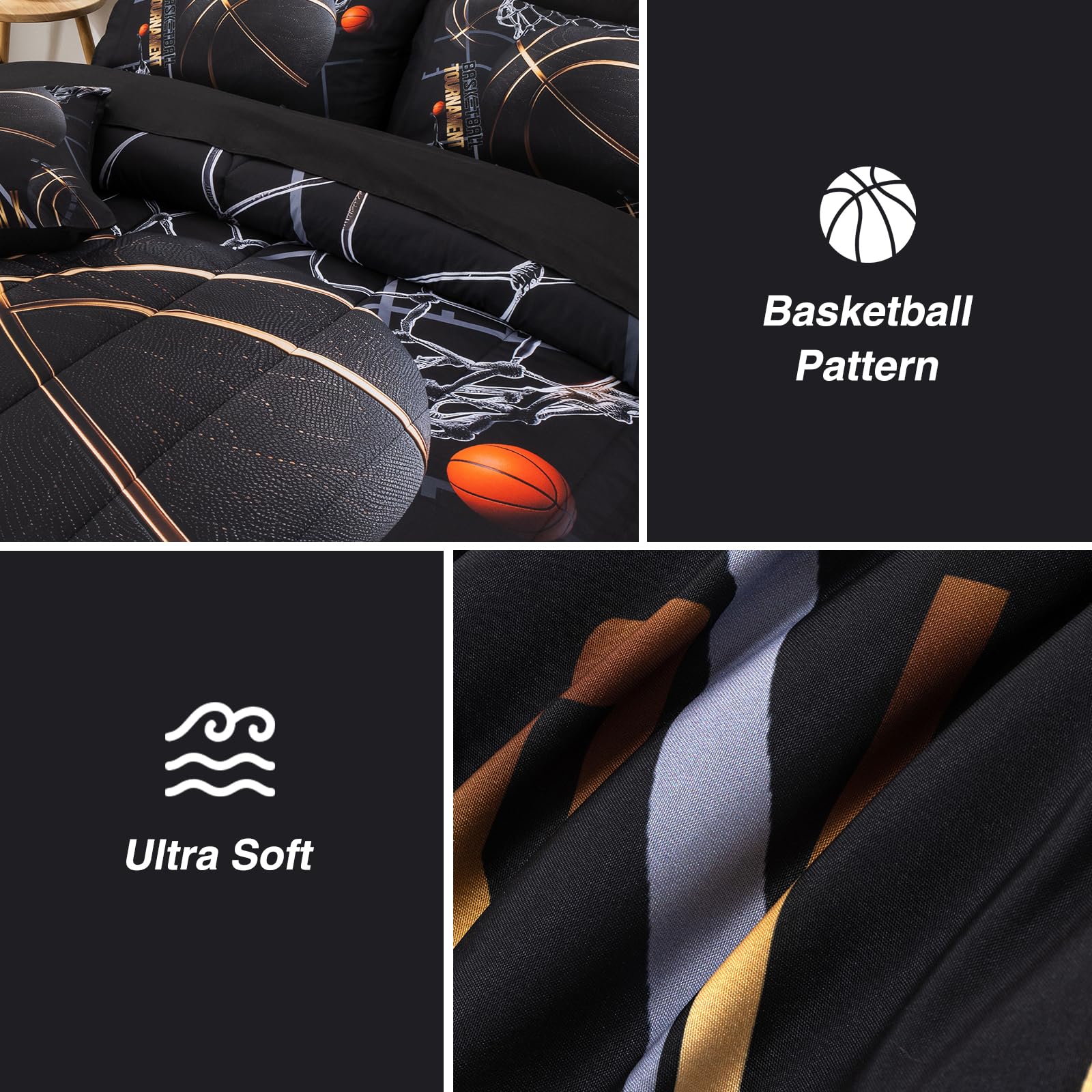 A Nice Night Basketball Court Printing Comforter Quilt Bedding Set Full Size for Teen Boys (Basketball Court)