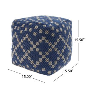 Christopher Knight Home Ophelia Outdoor Cube Pouf, Boho, Blue and White Yarn