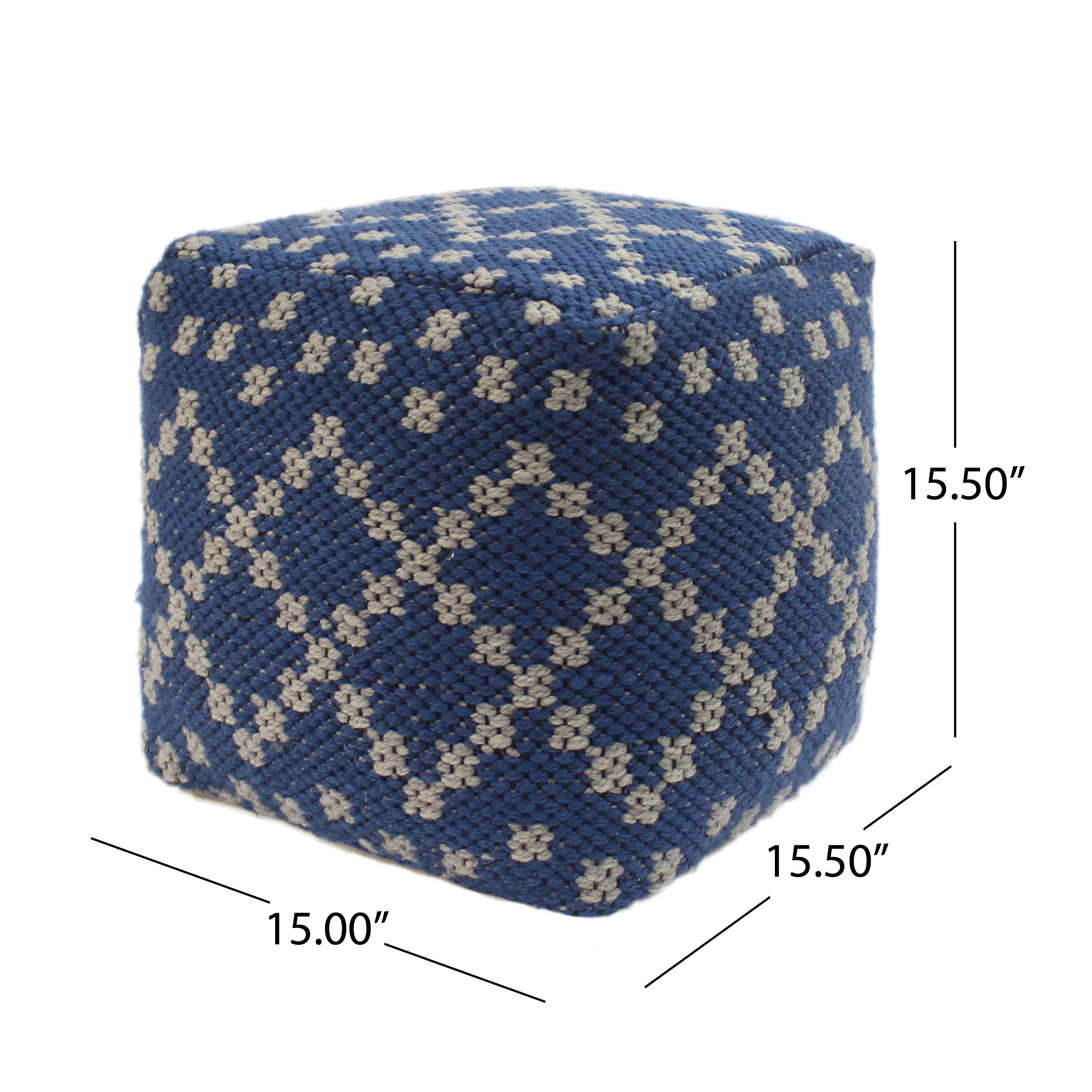 Christopher Knight Home Ophelia Outdoor Cube Pouf, Boho, Blue and White Yarn