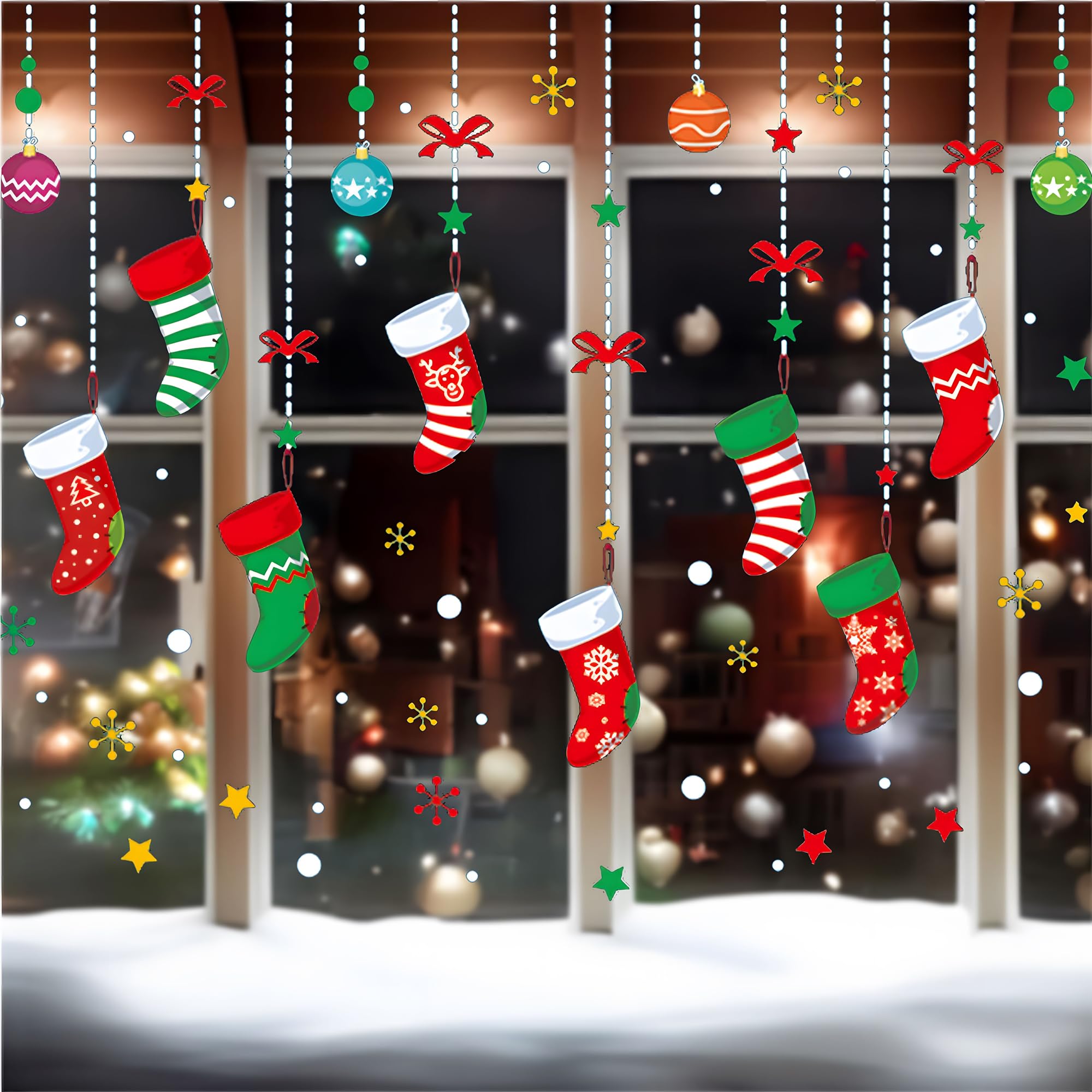 ONDY Merry Christmas Garter Window Glass Decoration Stickers 2025 New Holiday Removable Dress Up DIY Static Window Clings Decals for Living Room Bedroom Shop Window