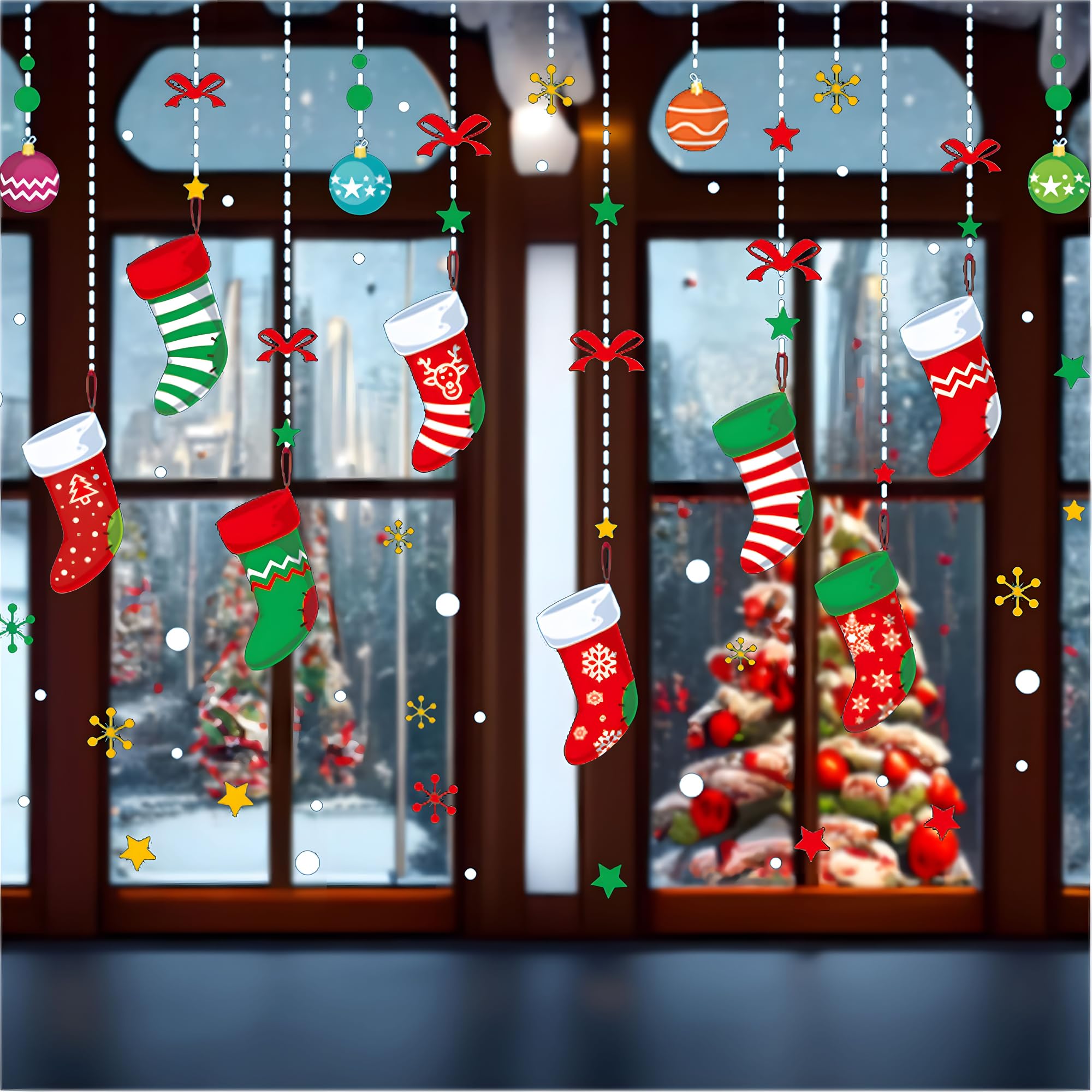 ONDY Merry Christmas Garter Window Glass Decoration Stickers 2025 New Holiday Removable Dress Up DIY Static Window Clings Decals for Living Room Bedroom Shop Window