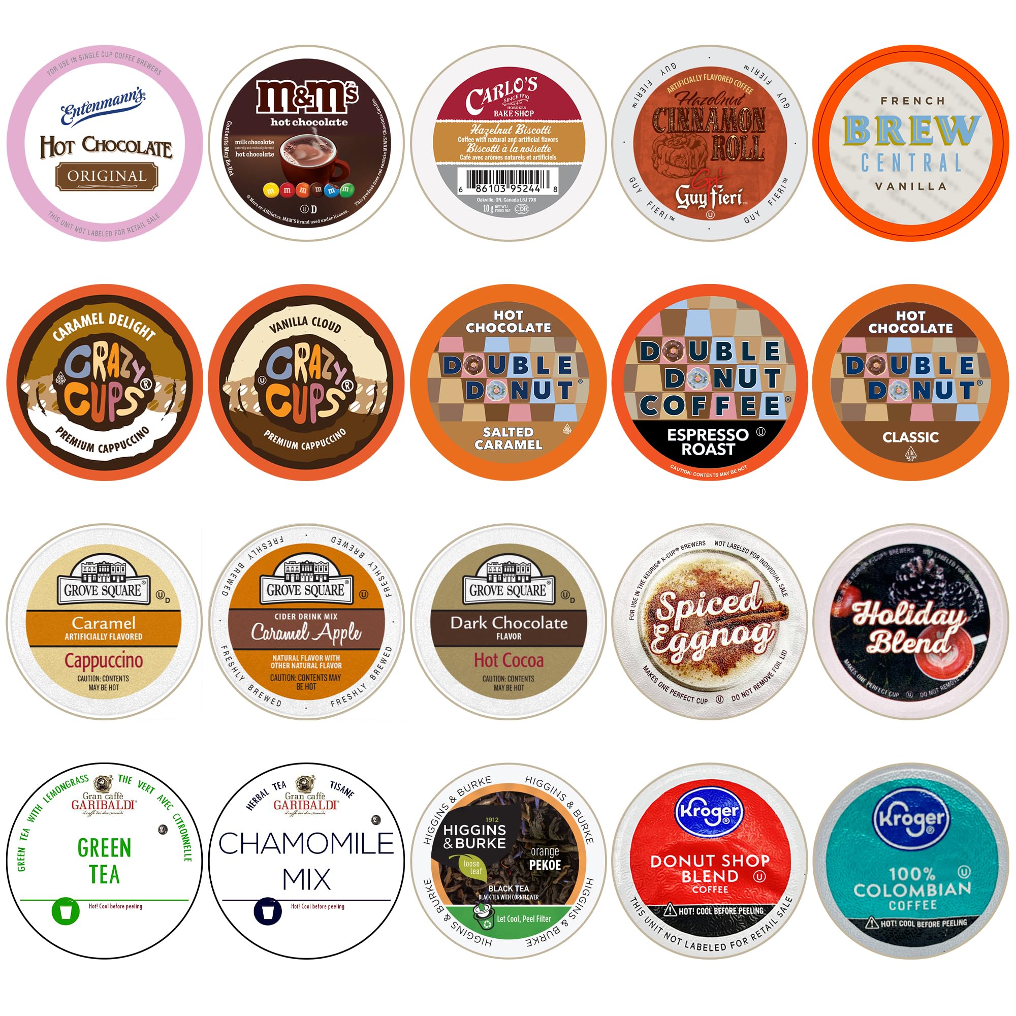 Perfect Samplers Tea Pods, Cider, Hot Chocolate, Cappuccino & Coffee Pods Variety Pack, Single Serve Coffee & K Pod Variety Pack for Keurig K Cups Brewers, Coffee Gift Set, 20 Count