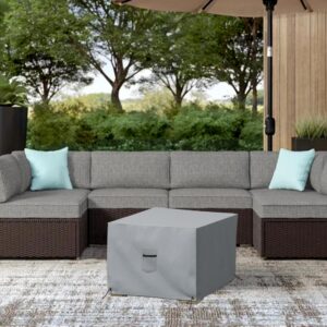 Covers & All Square Ottoman Cover, Heavy Duty 18 Oz Waterproof UV & Weather Resistant Patio Garden Furniture Stool Protector Indoor Outdoor with Air Vents & Drawstrings (30" L x 30" W x 18" H, Grey)