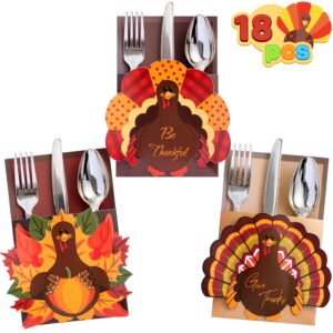 joyin 18pcs thanksgiving cutlery holders set, thanksgiving turkey utensil décor, autumn fall harvest party supplies, thankyou cards,table decoration, thanksgiving party favors,thanksgiving decorations