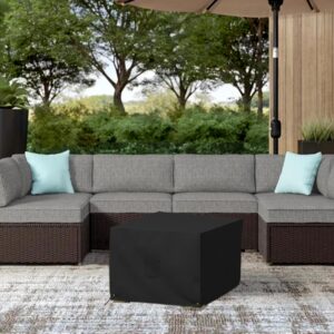 Covers & All Square Ottoman Cover, Heavy Duty 18 Oz Waterproof UV & Weather Resistant Patio Garden Furniture Stool Protector Indoor Outdoor with Air Vents & Drawstrings (34" L x 34" W x 18" H, Black)