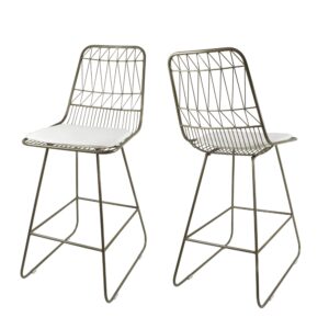 gdfstudio outdoor counter stools, 26" seats, modern, geometric, light brass iron frames with ivory cushion (set of 2)