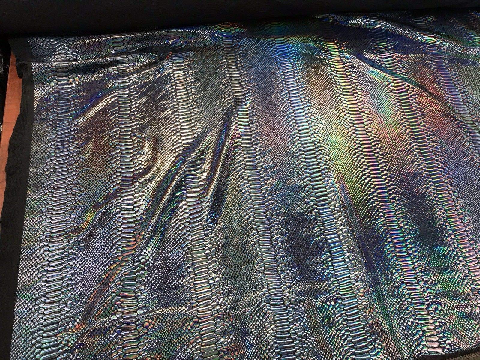 New Creations Fabric & Foam Inc, 60" Wide Iridescent Snake Skin Print On A Nylon 2 Way Stretch Spandex Fabric by The Yard. (Black on Black)