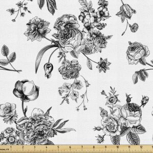 ambesonne black and white fabric by the yard, vintage floral pattern victorian classic royal inspired new modern art, decorative fabric for upholstery and home accents, 1 yard, black and white