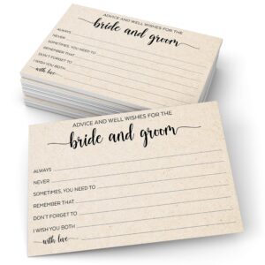 321done advice and wishes for the bride and groom cards (50 cards) 4" x 6" for wedding with prompts simple elegant - made in usa, kraft tan