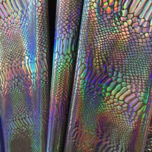 New Creations Fabric & Foam Inc, 60" Wide Iridescent Snake Skin Print On A Nylon 2 Way Stretch Spandex Fabric by The Yard. (Black on Black)