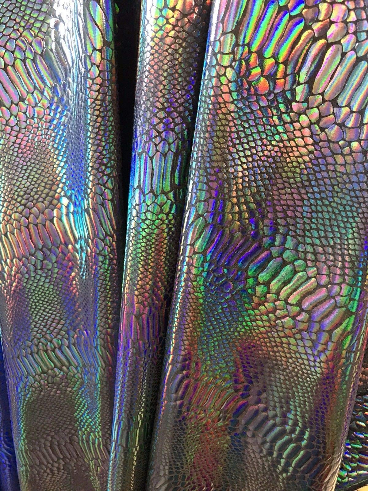 New Creations Fabric & Foam Inc, 60" Wide Iridescent Snake Skin Print On A Nylon 2 Way Stretch Spandex Fabric by The Yard. (Black on Black)