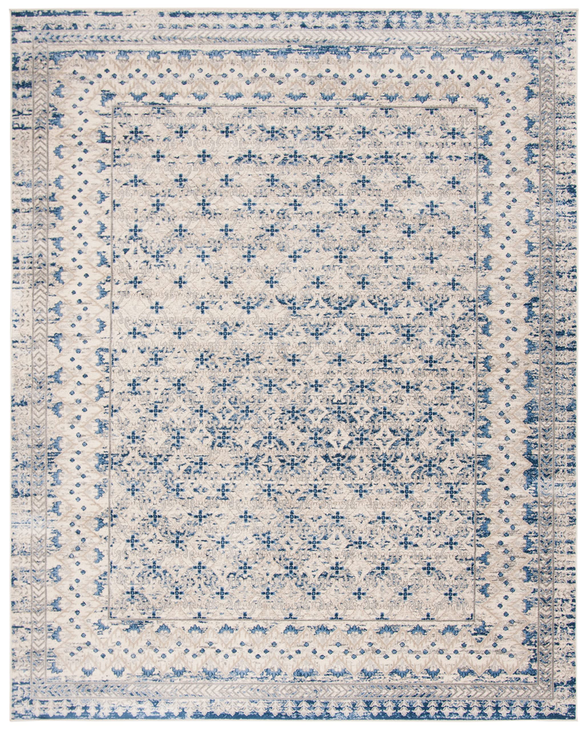 SAFAVIEH Brentwood Collection Area Rug - 9' x 12', Light Grey & Blue, Traditional Oriental Distressed Design, Non-Shedding & Easy Care, Ideal for High Traffic Areas in Living Room, Bedroom (BNT899G)