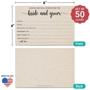 321Done Advice and Wishes for The Bride and Groom Cards (50 Cards) 4" x 6" for Wedding with Prompts Simple Elegant - Made in USA, Kraft Tan