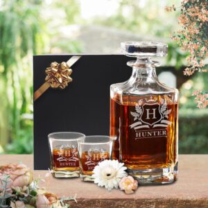 The Wedding Party Store, Personalized Whiskey Decanter and Glasses Set - Custom Monogrammed with Cavalier Design