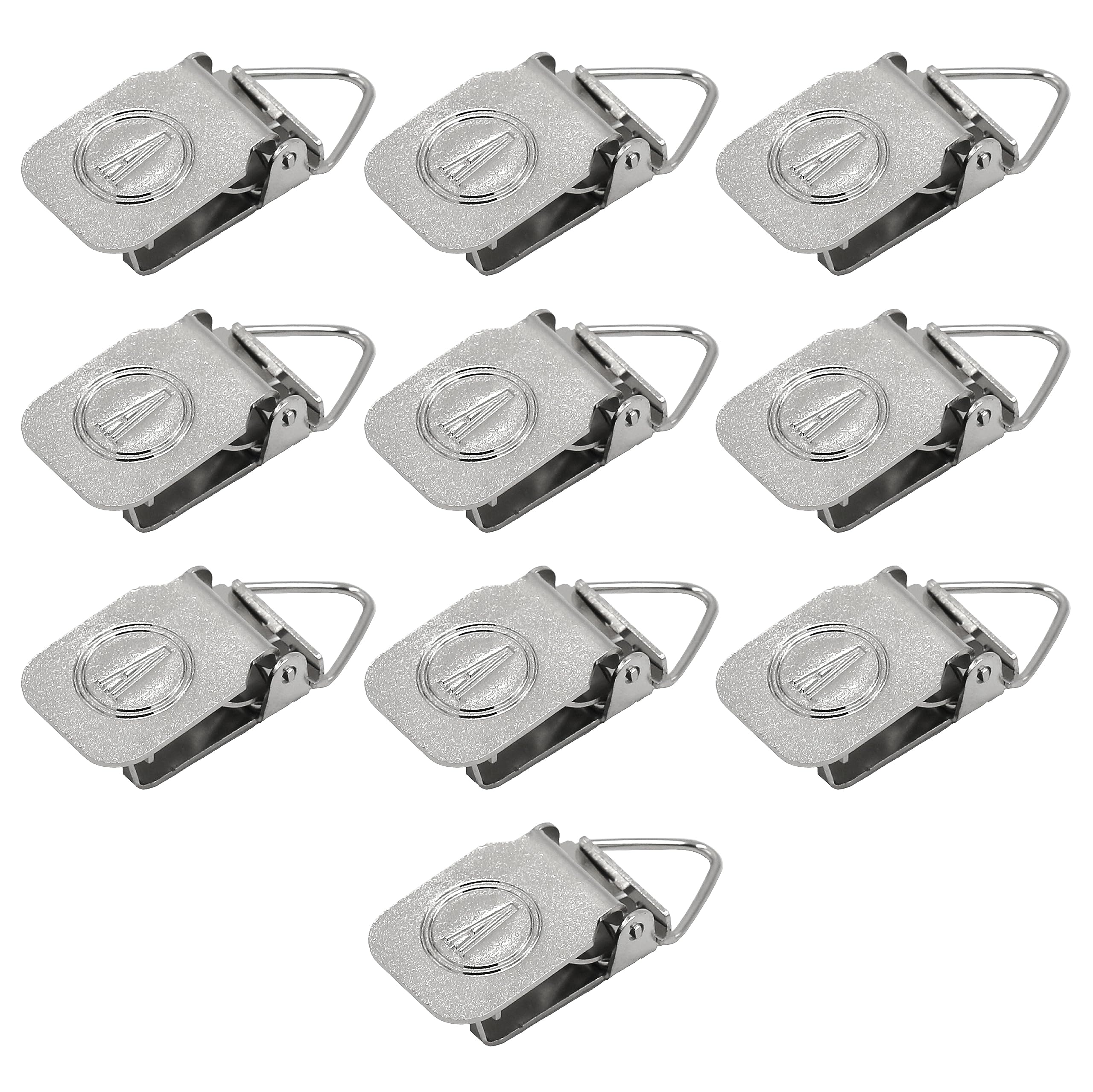 ANDUSTRIAL - Small Durable Nickle-Plated Steel Clips/Clamps For Displaying Shawls, Leather Hides, Quilts, Mats, Rug Samples - Finger Support Triangle Back Alligator Rug Clips - Silver, 10 Clips