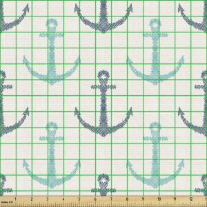 Lunarable Nautical Fabric by The Yard, Line Art Hand Drawn Anchors Minimalism Inspired Maritime Pale Toned Image, Decorative Fabric for Upholstery and Home Accents, 1 Yard, Blue Seafoam