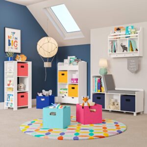 RiverRidge Kids Bookshelf with 3 Cubbies & Hooks - Book Nook Wall Bookshelf for Kids' Rooms Storage Display Rack for Toys and Games