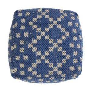 Christopher Knight Home Ophelia Outdoor Cube Pouf, Boho, Blue and White Yarn