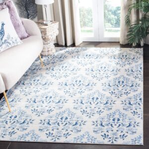 safavieh brentwood collection 4' x 6' cream/blue bnt856d floral shabby chic trellis non-shedding living room bedroom accent rug