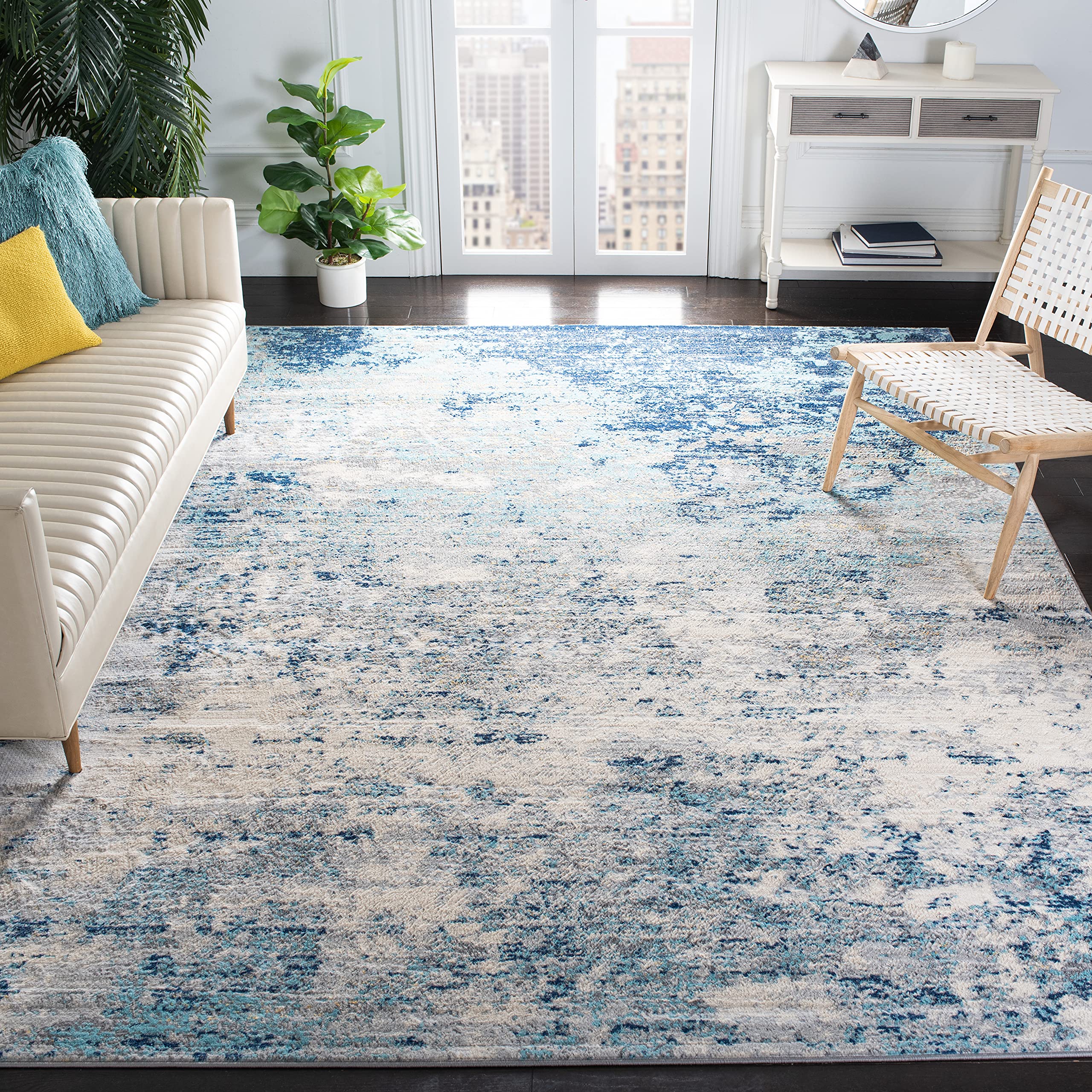 SAFAVIEH Brentwood Collection Area Rug - 8' x 10', Light Grey & Blue, Modern Abstract Design, Non-Shedding & Easy Care, Ideal for High Traffic Areas in Living Room, Bedroom (BNT822F)