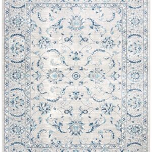 SAFAVIEH Brentwood Collection Area Rug - 8' x 10', Light Grey & Blue, Oriental Floral Scroll Design, Non-Shedding & Easy Care, Ideal for High Traffic Areas in Living Room, Bedroom (BNT854G)