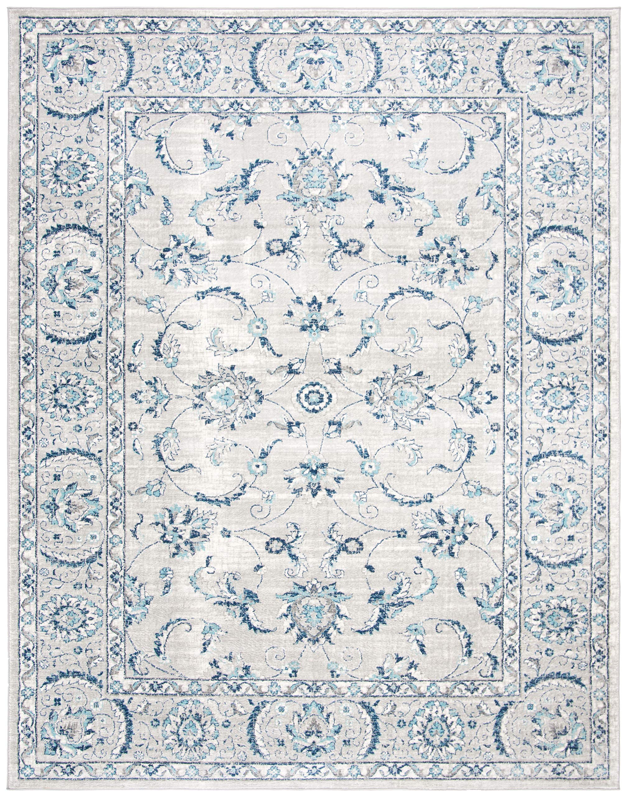 SAFAVIEH Brentwood Collection Area Rug - 8' x 10', Light Grey & Blue, Oriental Floral Scroll Design, Non-Shedding & Easy Care, Ideal for High Traffic Areas in Living Room, Bedroom (BNT854G)