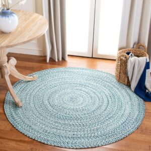 safavieh braided collection 6' round aqua / ivory brd701j handmade country cottage reversible cotton area rug