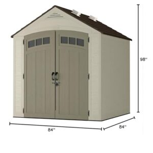 Suncast Vista 7x7 Storage Shed with Multi-Wall Resin Panels, 4 Skylights, IllumiVent System, and Pad-Lockable Doors, 84" D x 84" W x 98" H