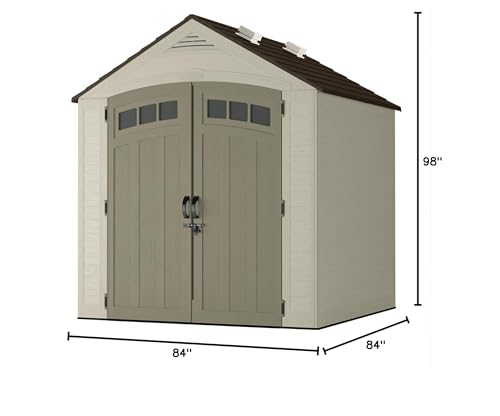 Suncast Vista 7x7 Storage Shed with Multi-Wall Resin Panels, 4 Skylights, IllumiVent System, and Pad-Lockable Doors, 84" D x 84" W x 98" H