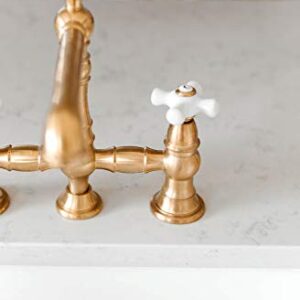 Kingston Brass KS7277PXBS English Country 8" Bridge Kitchen Faucet with Sprayer, Brushed Brass