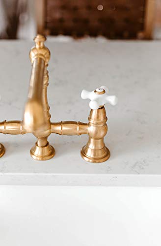 Kingston Brass KS7277PXBS English Country 8" Bridge Kitchen Faucet with Sprayer, Brushed Brass