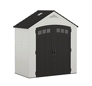 Suncast Vista 7' x 4' Outdoor Storage Shed with Pad-Lockable Double Doors and IllumiVent System, All-Weather Shed for Yard Storage, Brown