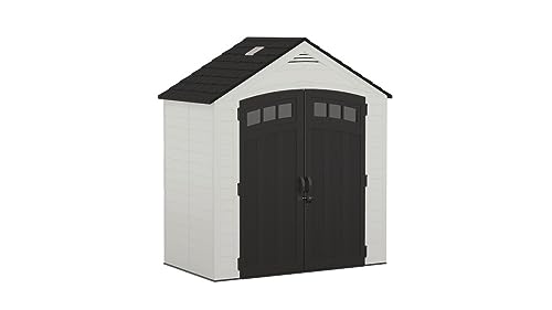 Suncast Vista 7' x 4' Outdoor Storage Shed with Pad-Lockable Double Doors and IllumiVent System, All-Weather Shed for Yard Storage, Brown