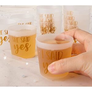 Juvale Plastic Shot Glasses - 15 Pack – Bachelorette Party Shot Glasses, Mini Disposable Plastic Shot Glasses, Wedding Party Props, Favors, Frosted White with Gold Foil, Holds 3.7oz