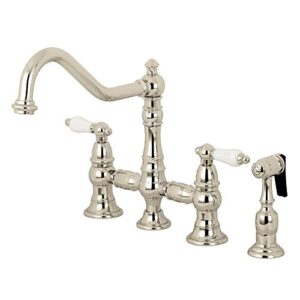 kingston brass ks3276plbs restoration bridge kitchen faucet, polished nickel