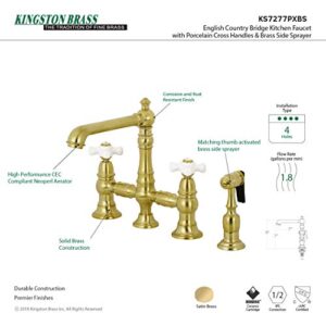 Kingston Brass KS7277PXBS English Country 8" Bridge Kitchen Faucet with Sprayer, Brushed Brass