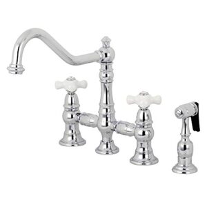 kingston brass ks3271pxbs restoration bridge kitchen faucet, polished chrome