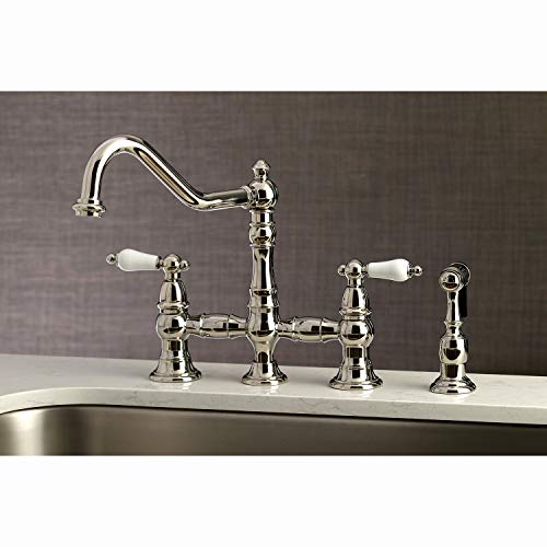 Kingston Brass KS3276PLBS Restoration Bridge Kitchen Faucet, Polished Nickel