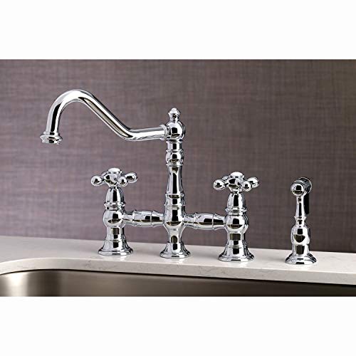 Kingston Brass KS3271AXBS Restoration Bridge Kitchen Faucet, Polished Chrome