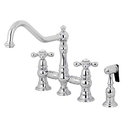 Kingston Brass KS3271AXBS Restoration Bridge Kitchen Faucet, Polished Chrome