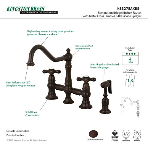 Kingston Brass KS3275AXBS Restoration Bridge Kitchen Faucet, Oil Rubbed Bronze