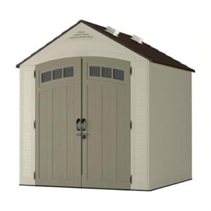 suncast vista 7x7 storage shed with multi-wall resin panels, 4 skylights, illumivent system, and pad-lockable doors, 84" d x 84" w x 98" h