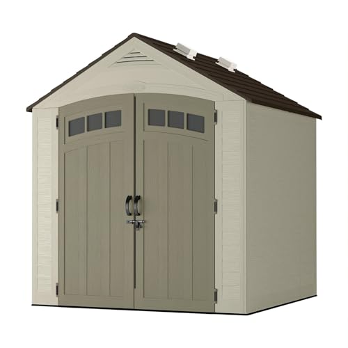 Suncast Vista 7x7 Storage Shed with Multi-Wall Resin Panels, 4 Skylights, IllumiVent System, and Pad-Lockable Doors, 84" D x 84" W x 98" H