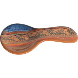 always azul pottery 9.5 inch long spoon rest in wild horses design and azulscape glaze - handmade pottery cookware accessories - kitchen countertop holder for giant spatula, ladle & more