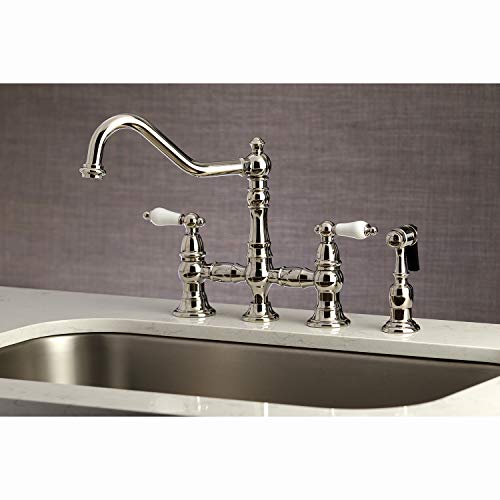 Kingston Brass KS3276PLBS Restoration Bridge Kitchen Faucet, Polished Nickel