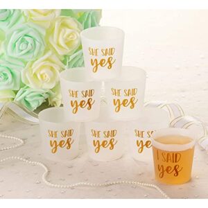 Juvale Plastic Shot Glasses - 15 Pack – Bachelorette Party Shot Glasses, Mini Disposable Plastic Shot Glasses, Wedding Party Props, Favors, Frosted White with Gold Foil, Holds 3.7oz