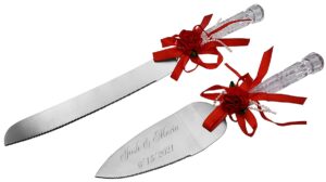 gifts infinity® personalized wedding knife and server set free engraving (red)