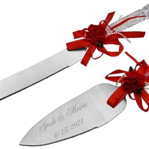 Gifts Infinity® Personalized Wedding Knife and Server Set Free Engraving (Red)